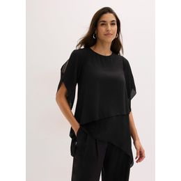 bonprix Zipfelbluse im Lagen-Look, schwarz, Gr.42, Modern und kaschierende Bluse im Lagen-Look mit einem asymmetrischem Zipfelsaum