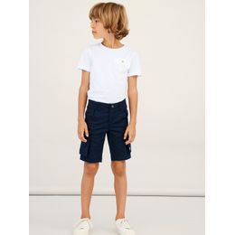 Cargobermudas name it "NKMRYAN REG TWI L SHORTS 6776-BA NOOS", Jungen, Gr. 146, N-Gr, blau (schwarz sapphire), Twill, Obermaterial: 98% Baumwolle, 2% Elasthan, unifarben, washed, regular fit kniefrei, Hosen, Baumwollmischung, Stretch, Cargotaschen