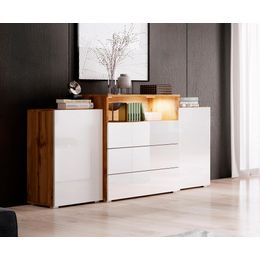Sideboard Home Affaire "URBAN III", wei&szlig; (eichefarben wotan, wei&szlig;), B:150cm H:80,7cm T:39cm, Sideboards, Sideboard, Moderne Kommode mit 3 Schubladen und 4 F&auml;chern, Breite 150 cm
