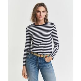 Langarmshirt Gant "REGULAR STRIPED SHIELD", Damen, Gr. M, evening blau, Single Jersey, Obermaterial: 100% Baumwolle, gestreift, regular fit normal, Rundhals, eingesetzt gerader Abschluss, Shirts Langarmshirt, Regular fit mit Rundhalsausschnitt