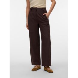 V&eacute;ro Moda Anzughose VERO MODA "VMSELMA HW BARREL PANTS WVN NOOS", Damen, Gr. XL, N-Gr, chocolate torte, Web, Obermaterial: 85% Baumwolle, 15% Leinen, unifarben, lang, Hosen Anzughose, Baumwollmischung, high waist, weite Beinform, mit Leinen