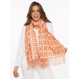 Schal Zwillingsherz "H-Grafisch", Damen, orange, Web, Obermaterial: 100% Polyester, Modet&uuml;cher Schal, mit Fransen und grafischem Muster
