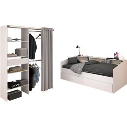 Jugendzimmer-Set Parisot "Parisot Sleep 11", wei&szlig;, ohne Matratze, B/H: 90cm x 200cm, Schlafzimmerm&ouml;bel-Sets, Jugendzimmer-Set, R&uuml;ckwand am Bett drehbar - Weiss oder Eiche