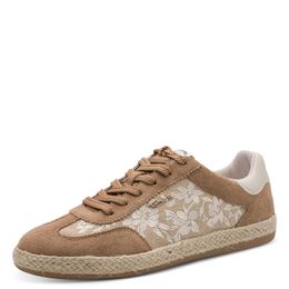 Plateausneaker Tamaris, Damen, Gr. 42, braun kombiniert, Lederimitat, Textil, gebl&uuml;mt, Schuhe Plateausneaker, Schn&uuml;rschuh, Halbschuh, Freizeitschuh in veganer Verarbeitung