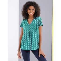 Druckbluse Classic Basics, Damen, Gr. 40, bunt (lagune, bedruckt), 100% Polyester, gemustert, mehrfarbig, V-Ausschnitt, Blusen Druckbluse