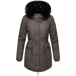 Wintermantel Navahoo "Sweety Deluxe", Damen, Gr. S (36), grau (anthrazit), Obermaterial: 60% Baumwolle, 40% Nylon. Futter: 100% Polyester. Wattierung: 100% Polyester. &Auml;rmelfutter: 100% Polyester. Kunstpelz: 90% Polyacryl, 10% Polyester, figurumspielend Po-bedeckend, &Auml;rmel ohne &Auml;rmelschlitz Rippstrickb&uuml;ndchen, M&auml;ntel Wintermantel, modischer Winterparka mit gro&szlig;er doppelter Kapuze