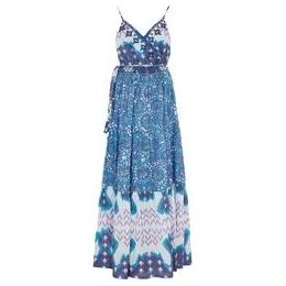 Midikleid RAFFYA "Mia Wrap Floral Printed Maxi Dress. Damen", Damen, Gr. 38, Normalgr&ouml;&szlig;en, blau, 98% Baumwolle, 2% Polyester, Kleider Midikleid