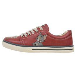 Sneaker DOGO "Classic Schn&uuml;rsneaker Tom & Jerry Damen Sneaker", Herren, Gr. 39, Normalschaft, rot, Lederimitat, Schuhe Sneaker, Handgefertigt