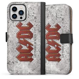 DeinDesign iPhone 13 Pro Max Handy Klapph&uuml;lle Handyh&uuml;lle aus Kunst Leder schwarz Flip Case Logo Acdc Merchandise Sideflip mit langer Lasche
