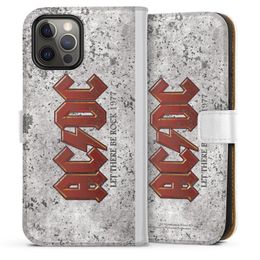 DeinDesign iPhone 12 Pro Max Handy Klapph&uuml;lle Handyh&uuml;lle aus Kunst Leder wei&szlig; Flip Case Logo Acdc Merchandise Sideflip mit Lasche