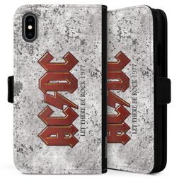 DeinDesign iPhone X Handy Klapph&uuml;lle Handyh&uuml;lle aus Kunst Leder schwarz Flip Case Merchandise Acdc Logo Sideflip mit langer Lasche