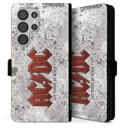 DeinDesign Galaxy S25 Ultra Handy Klapph&uuml;lle Handyh&uuml;lle aus Kunst Leder schwarz Flip Case Merchandise Acdc Logo Sideflip mit Lasche