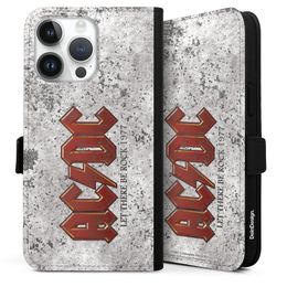 DeinDesign iPhone 14 Pro Max Handy Klapph&uuml;lle Handyh&uuml;lle aus Kunst Leder schwarz Flip Case Merchandise Acdc Logo Sideflip mit Lasche