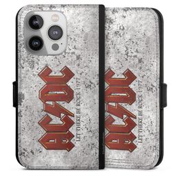 DeinDesign iPhone 14 Pro Handy Klapph&uuml;lle Handyh&uuml;lle aus Kunst Leder schwarz Flip Case Merchandise Acdc Logo Sideflip mit langer Lasche