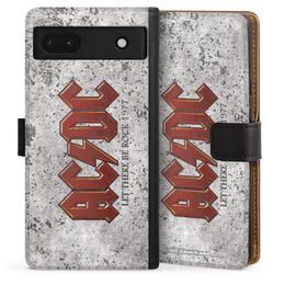 DeinDesign Google Pixel 6a Handy Klapph&uuml;lle Handyh&uuml;lle aus Kunst Leder schwarz Flip Case Logo Acdc Merchandise Sideflip mit langer Lasche