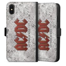 DeinDesign iPhone Xs Max Handy Klapph&uuml;lle Handyh&uuml;lle aus Kunst Leder schwarz Flip Case Merchandise Acdc Logo Sideflip mit Lasche