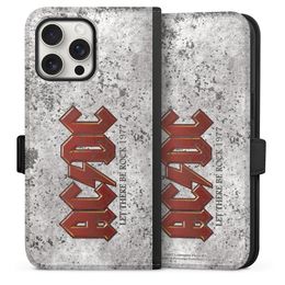 DeinDesign iPhone 15 Pro Max Handy Klapph&uuml;lle Handyh&uuml;lle aus Kunst Leder schwarz Flip Case Merchandise Acdc Logo Sideflip mit Lasche