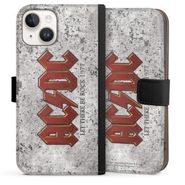 DeinDesign iPhone 14 Handy Klapph&uuml;lle Handyh&uuml;lle aus Kunst Leder schwarz Flip Case Merchandise Acdc Logo Sideflip mit Lasche