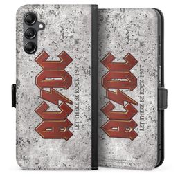 DeinDesign Galaxy A14 4G Handy Klapph&uuml;lle Handyh&uuml;lle aus Kunst Leder schwarz Flip Case Merchandise Acdc Logo Sideflip mit Lasche