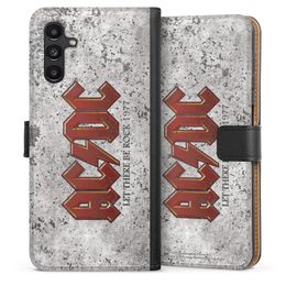 DeinDesign Galaxy A13 5G Handy Klapph&uuml;lle Handyh&uuml;lle aus Kunst Leder schwarz Flip Case Merchandise Acdc Logo Sideflip mit langer Lasche