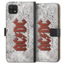 DeinDesign Galaxy A22 5G Handy Klapph&uuml;lle Handyh&uuml;lle aus Kunst Leder schwarz Flip Case Merchandise Acdc Logo Sideflip mit langer Lasche
