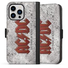 DeinDesign iPhone 13 Pro Handy Klapph&uuml;lle Handyh&uuml;lle aus Kunst Leder schwarz Flip Case Merchandise Acdc Logo Sideflip mit Lasche