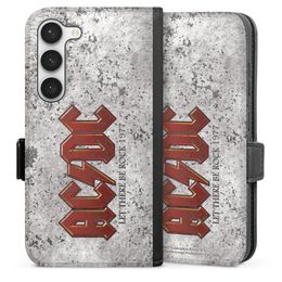 DeinDesign Galaxy S23 Handy Klapph&uuml;lle Handyh&uuml;lle aus Kunst Leder schwarz Flip Case Merchandise Acdc Logo Sideflip mit Lasche