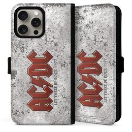 DeinDesign iPhone 16 Pro Handy Klapph&uuml;lle Handyh&uuml;lle aus Kunst Leder schwarz Flip Case Merchandise Acdc Logo Sideflip mit Lasche