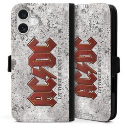 DeinDesign iPhone 16 Plus Handy Klapph&uuml;lle Handyh&uuml;lle aus Kunst Leder schwarz Flip Case Merchandise Acdc Logo Sideflip mit Lasche
