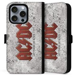DeinDesign iPhone 16 Pro Max Handy Klapph&uuml;lle Handyh&uuml;lle aus Kunst Leder schwarz Flip Case Merchandise Acdc Logo Sideflip mit Lasche