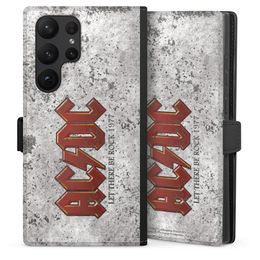 DeinDesign Galaxy S23 Ultra Handy Klapph&uuml;lle Handyh&uuml;lle aus Kunst Leder schwarz Flip Case Merchandise Acdc Logo Sideflip mit Lasche