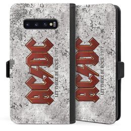 DeinDesign Galaxy S10 Plus Handy Klapph&uuml;lle Handyh&uuml;lle aus Kunst Leder schwarz Flip Case Logo Acdc Merchandise Sideflip mit Lasche