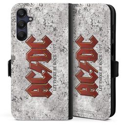 DeinDesign Galaxy A25 5G Handy Klapph&uuml;lle Handyh&uuml;lle aus Kunst Leder schwarz Flip Case Logo Acdc Merchandise Sideflip mit Lasche
