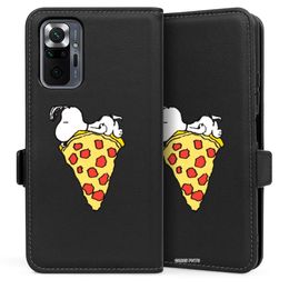 DeinDesign Xiaomi Redmi Note 10 Pro Handy Klapph&uuml;lle Handyh&uuml;lle aus Kunst Leder schwarz Flip Case Peanuts Pizza Snoopy Sideflip mit langer Lasche
