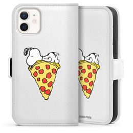 DeinDesign iPhone 12 mini Handy Klapph&uuml;lle Handyh&uuml;lle aus Kunst Leder wei&szlig; Flip Case Peanuts Pizza Snoopy Sideflip mit Lasche