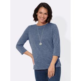 3/4-Arm-Shirt Casual Looks "3/4-Arm-Shirt", Damen, Gr. 44, blau (jeansblau, ecru, gemustert), 53% Viskose, 42% Polyester, 5% Elasthan, gemustert, Shirts 3/4-Arm-Shirt