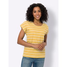 Rundhalsshirt Classic Basics "Shirt", Damen, Gr. 54, gelb (gelb, ecru, geringelt), 100% Baumwolle, gemustert, gestreift, mehrfarbig, Rundhals, Shirts Rundhalsshirt