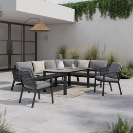 Amatio Dining-Loungeset, Anthrazit, Grau, Metall, Textil, Stein, 18-teilig, F&uuml;llung: Schaumstoff,Polyester, seitenverkehrt montierbar, L-Form, 271x209 cm, Loungem&ouml;bel, Gartenlounge-Sets