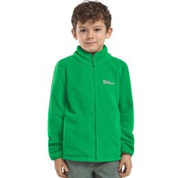Fleecejacke Jack Wolfskin "TAUNUS JACKET K", Kinder, Gr. 116, gr&uuml;n (mystic gr&uuml;n), Fleece, Obermaterial: 100% Polyester, normal, mit Gummizug, Jacken Fleecejacke, Winddicht, w&auml;rmend, atmungsaktiv, &Uuml;bergangsjacke, f&uuml;r Kinder