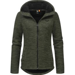 Kapuzenstrickjacke Ragwear "Lyshka Melange", Damen, Gr. S (36), gr&uuml;n (olivgr&uuml;n), Grobstrick, Obermaterial: 56% Baumwolle, 44% Polyester. Innenfutter: 100% Polyester, figurumspielend h&uuml;ftbedeckend, hoch geschlossener Ausschnitt, &Auml;rmel ohne &Auml;rmelschlitz abgesteppte Kante, Strickjacken, Kuschelige Kapuzenjacke in Strick-Optik