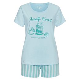 VIVANCE by LASCANA Short Pajama Set female size M Cyan blue / Pastel blue / Light red