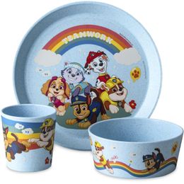 Kindergeschirr-Set Koziol "Kleiner Teller + Schale + Becher CONNECT GROW PAW PATROL", blau (organic sky blau paw patrol), 3 Stk., Kunststoff, Geschirr-Sets, 100% melaminfrei & recycelbar, CO&sup2; neutral in Deutschland produziert