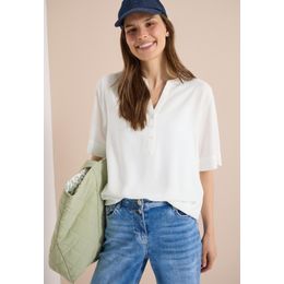 Shirtbluse Cecil, Damen, Gr. XXL (46), wei&szlig; (vanillewei&szlig;), Stoff, 100% Viskose, unifarben, klassisch normal, Rundhals, normaler Saum, Blusen, mit geschlitztem Rundhalsausschnitt