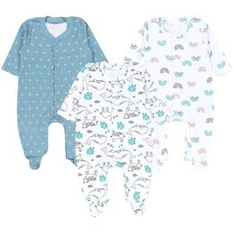 Strampler TUPTAM "Schlafstrampler Baby M&auml;dchen Schlafstrampler mit Fu&szlig; 3er Pack", Jungen, Gr. 62, N-Gr, gr&uuml;n (wei&szlig; gr&uuml;n regenbogen tiere), Obermaterial: 100% Baumwolle CO., Overalls