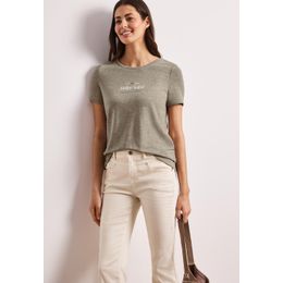 T-Shirt Street One, Damen, Gr. 34, timeless beige, Stoff, 80% Polyester, 20% Viskose, gemustert, normal normal, Rundhals, abgesteppt, Shirts T-Shirt, in Leinen-Optik