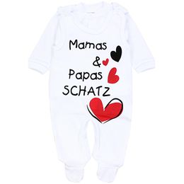 Strampler TUPTAM "Strampler Baby Strampler Set mit Spruch", Jungen, Gr. 74, N-Gr, wei&szlig; (wei&szlig;, mamas papas schatz), Obermaterial: 100% Baumwolle CO., Overalls