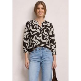 Langarmbluse Street One, Damen, Gr. 36, espresso braun, Web, 60% Leinen, 40% Baumwolle, gemustert, normal normal, Rundhals, B&uuml;ndchen, Blusen, aus Leinen