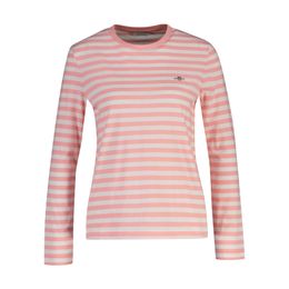 Langarmshirt Gant "REGULAR STRIPED SHIELD", Damen, Gr. M, hell pink, Single Jersey, Obermaterial: 100% Baumwolle, regular fit normal, Rundhals, eingesetzt gerader Abschluss, Shirts Langarmshirt, Regular fit mit Rundhalsausschnitt