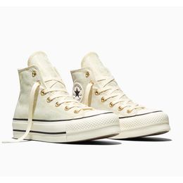 Sneaker Converse "CHUCK TAYLOR ALL STAR LIFT PLATFOR", Damen, Gr. 37,5, golden view, egret, schwarz, Textil, Schuhe Sneaker
