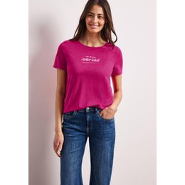 T-Shirt Street One, Damen, Gr. 34, magenta dream, Stoff, 80% Polyester, 20% Viskose, gemustert, normal normal, Rundhals, abgesteppt, Shirts T-Shirt, in Leinen-Optik